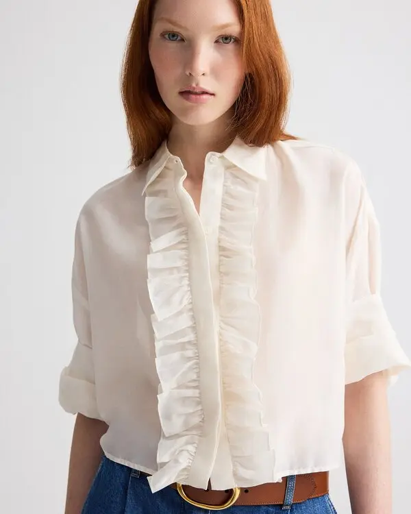 TWP Next Ex Cotton Silk Organza Shirt With Ruffle - Ivory