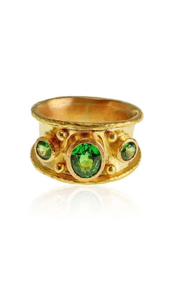 ELIZABETH LOCKE JEWELS 19k Yellow Gold Tsavorite Cigar Band Ring - Green