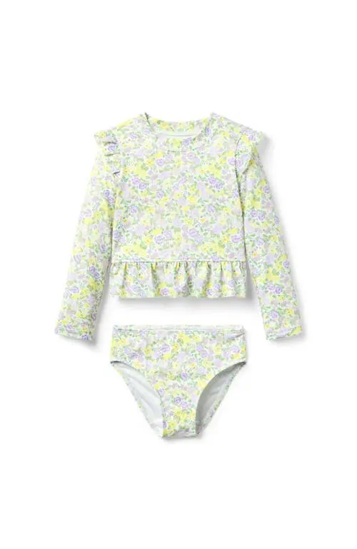 Janie And Jack Recycled Ditsy Floral Ruffle Rash Guard Swimsuit - Yellow