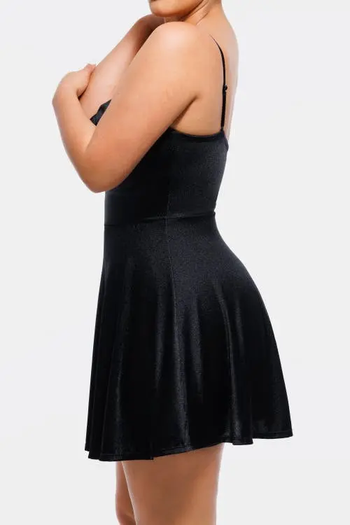 POPILUSH Sequin Cowl Neck Fit & Flare Mini Dress - Midnight Black