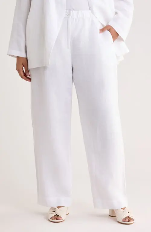 Eileen Fisher Straight Leg Linen Pants - White