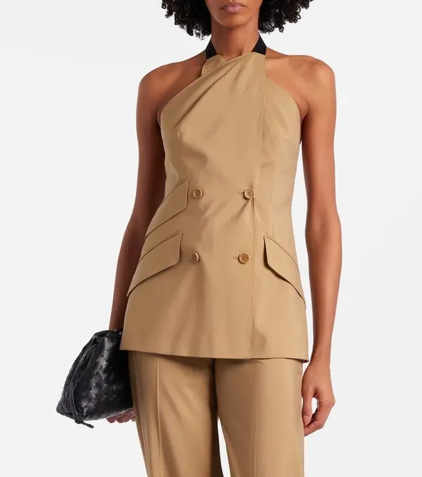 Max Mara Nuraghe Halterneck Wool And Silk Vest - Beige