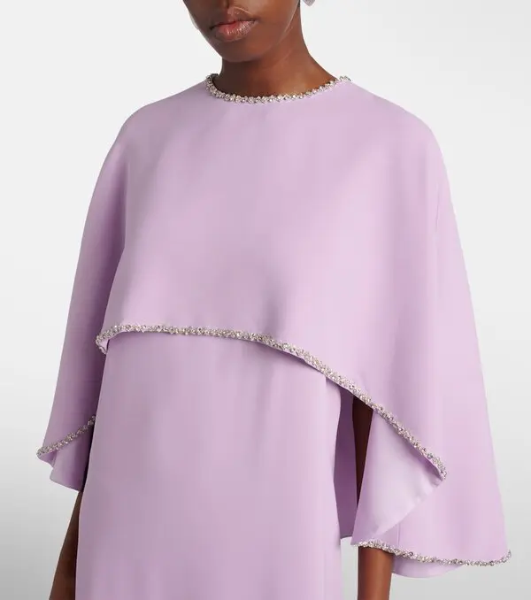 Costarellos Crystal-embellished Caped Gown