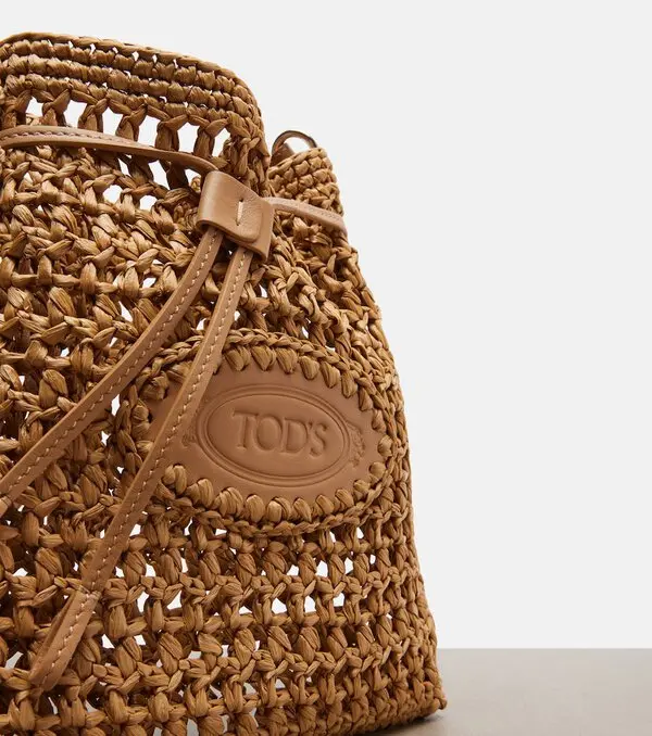 TOD'S Mini Raffia-effect Bucket Bag - Brown