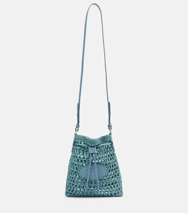 TOD'S Mini Raffia-effect Bucket Bag - Blue