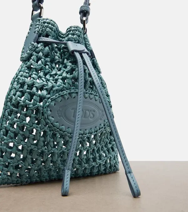 TOD'S Mini Raffia-effect Bucket Bag - Blue