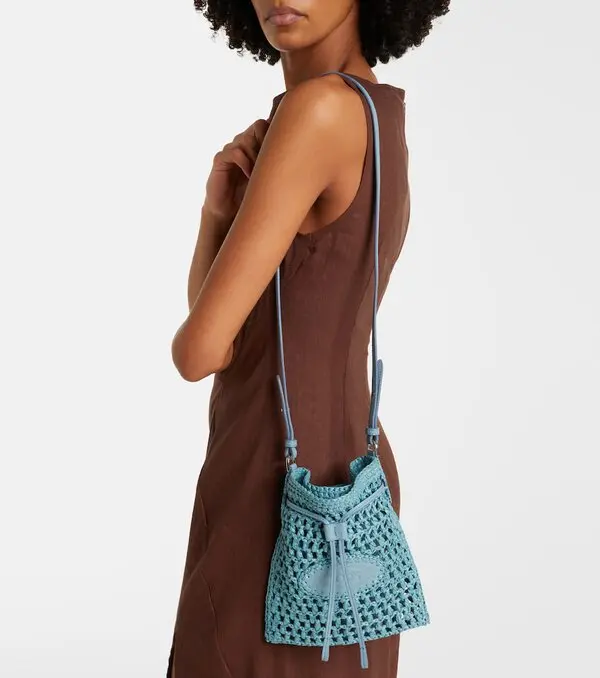 TOD'S Mini Raffia-effect Bucket Bag - Blue