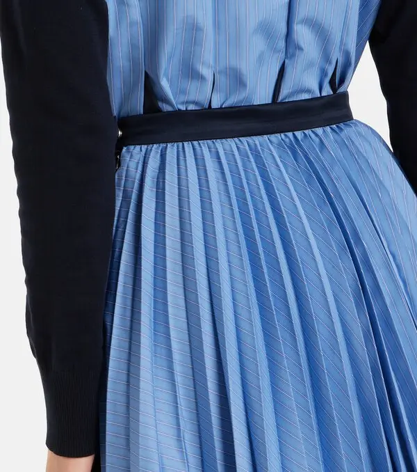Sacai Striped Cotton-blend Poplin Midi Skirt