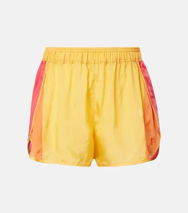 Saint Laurent Colorblocked Cupro Shorts - Orange
