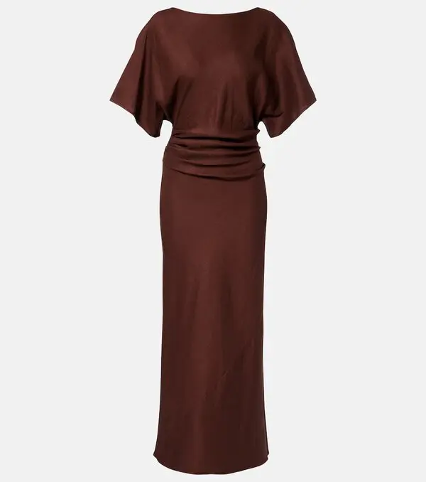 Staud Amelie Linen-blend Midi Dress - Brown