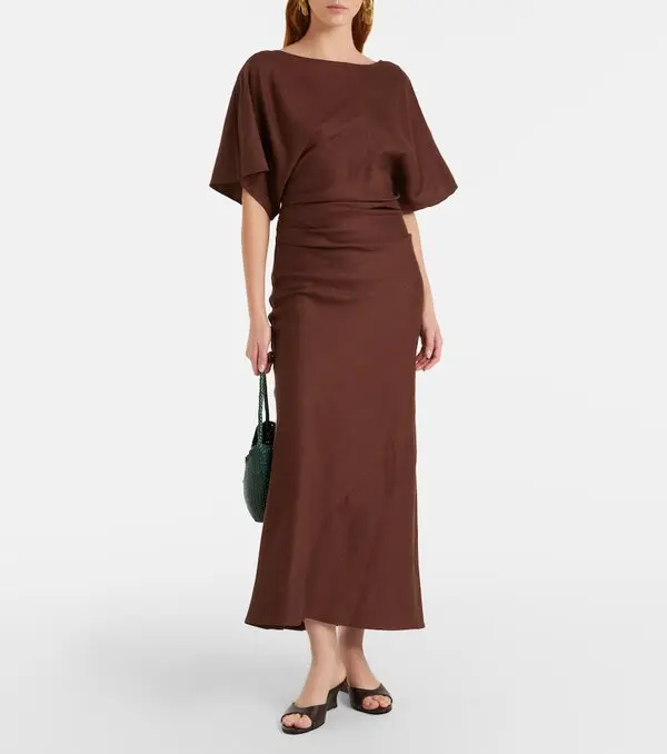 Staud Amelie Linen-blend Midi Dress - Brown