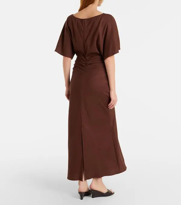 Staud Amelie Linen-blend Midi Dress - Brown