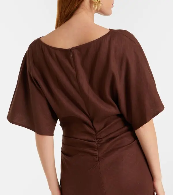 Staud Amelie Linen-blend Midi Dress - Brown