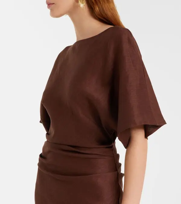 Staud Amelie Linen-blend Midi Dress - Brown