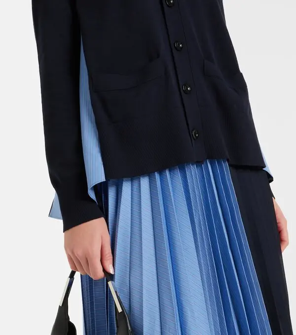 Sacai Striped Cotton Poplin Cardigan