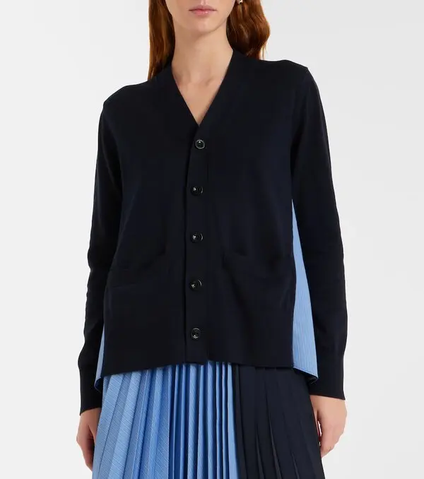 Sacai Striped Cotton Poplin Cardigan