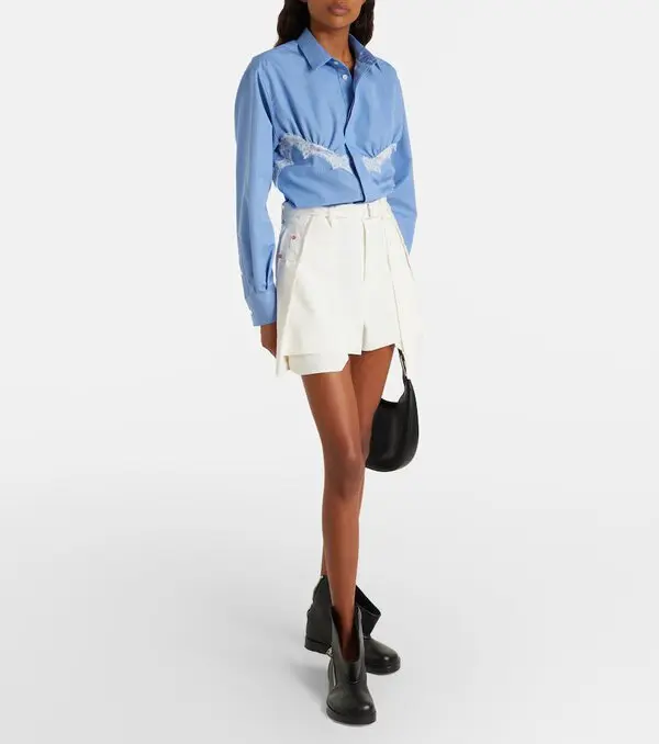 Sacai Lace-trimmed Striped Cotton-blend Poplin Shirt