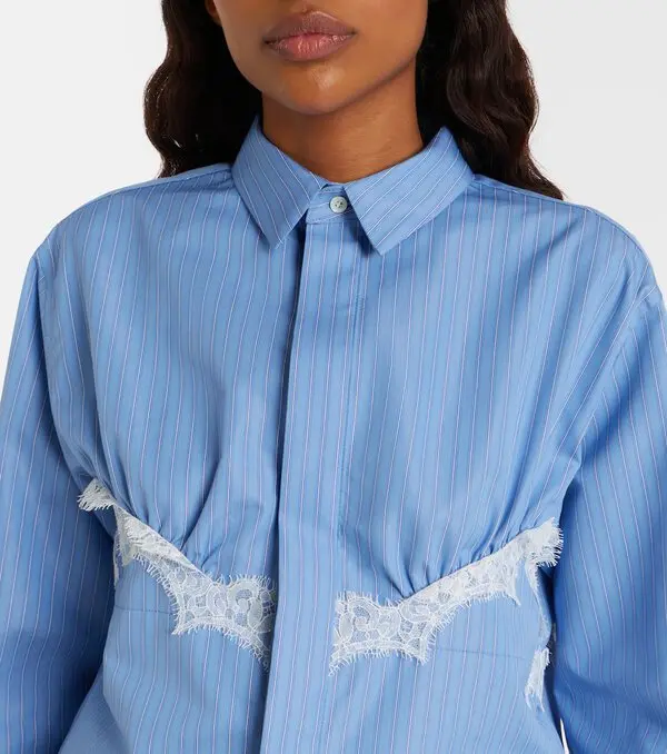 Sacai Lace-trimmed Striped Cotton-blend Poplin Shirt