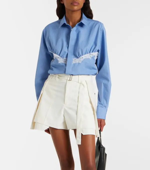 Sacai Lace-trimmed Striped Cotton-blend Poplin Shirt