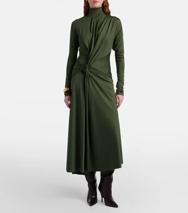 Victoria Beckham Gathered Turtleneck Midi Dress - Green