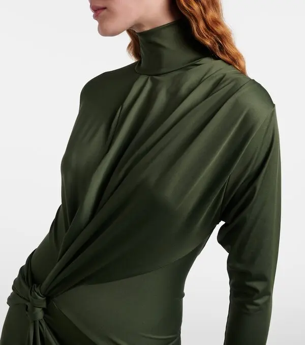 Victoria Beckham Gathered Turtleneck Midi Dress - Green