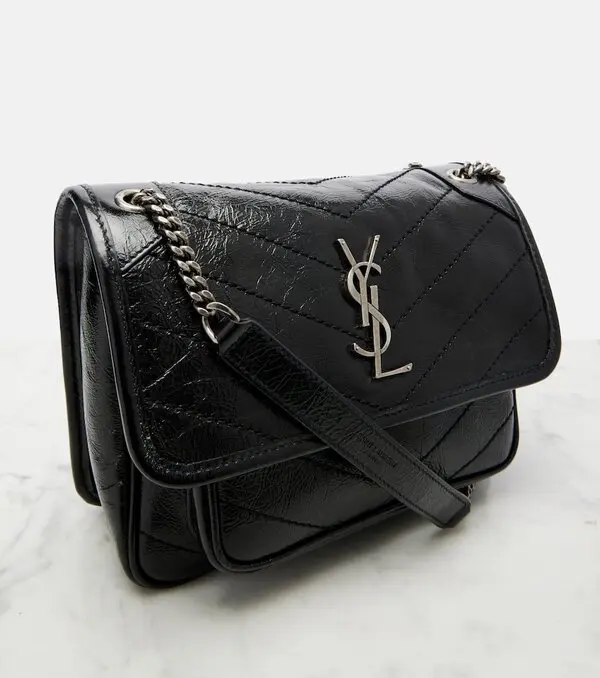 Saint Laurent Niki Mini Embellished Leather Crossbody Bag - Black