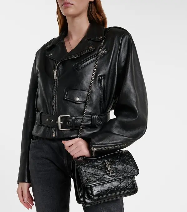Saint Laurent Niki Mini Embellished Leather Crossbody Bag - Black