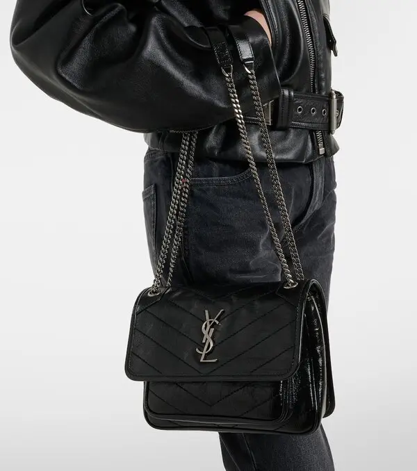 Saint Laurent Niki Mini Embellished Leather Crossbody Bag - Black