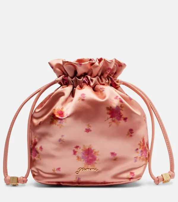 GANNI Floral Satin Pouch - Pink