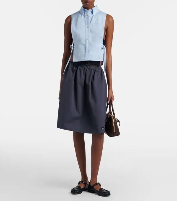 Miu Miu Cutout Cropped Cotton Poplin Shirt - Blue