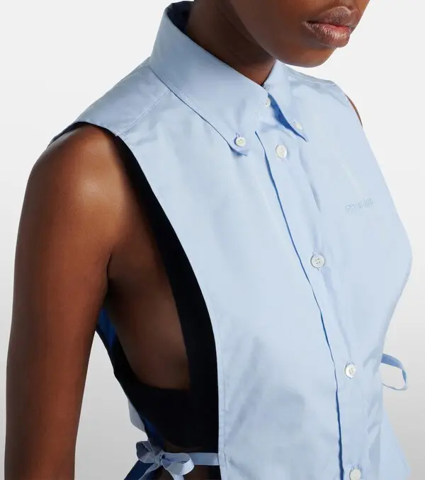 Miu Miu Cutout Cropped Cotton Poplin Shirt - Blue