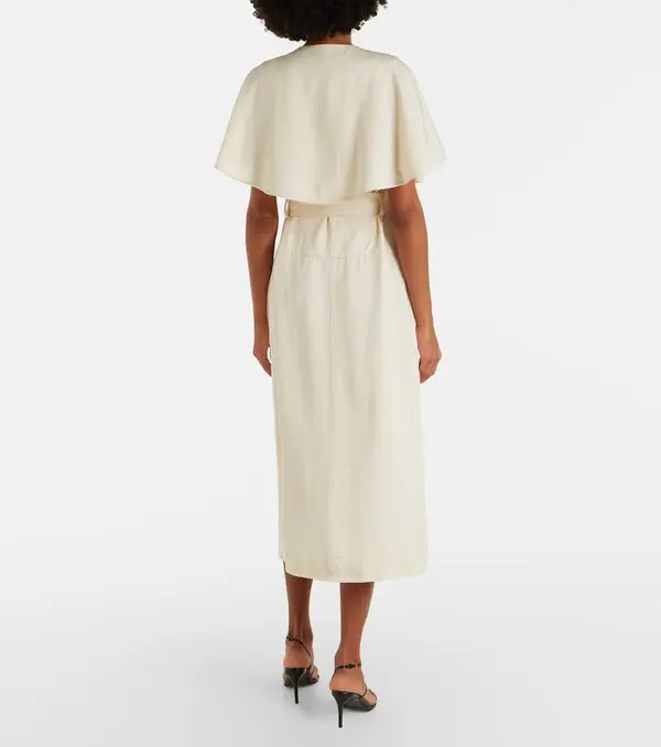 proenza schouler beige dress Proenza Schouler, Isolde caped twill midi dress, Women, Beige, US 2, Dresses, Viscose