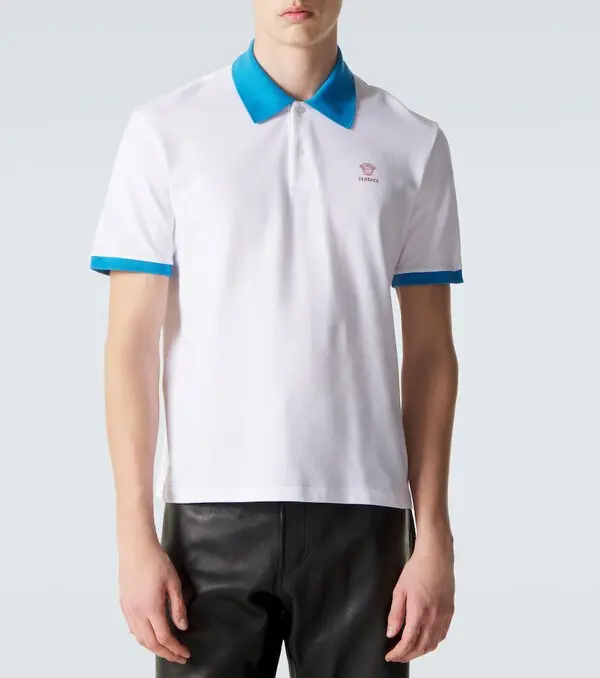 Versace Printed Cotton Piqué Polo Shirt