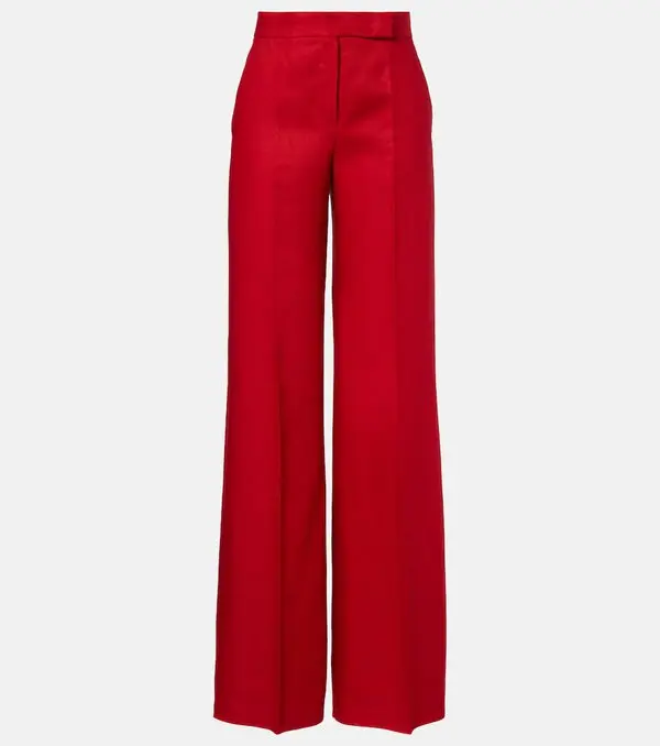 Max Mara Badesse Linen Wide-leg Pants - Red