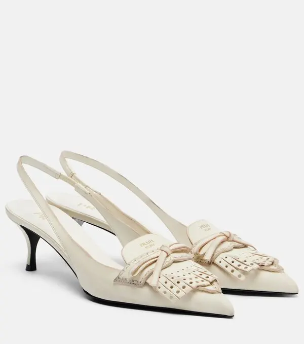 Prada Bow-detail Leather Slingback Pumps - White