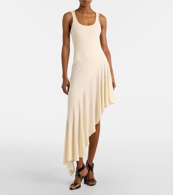 Alaïa Asymmetric Jersey Midi Dress - White