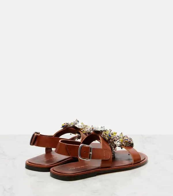 Dries Van Noten Embellished Leather Slingback Sandals