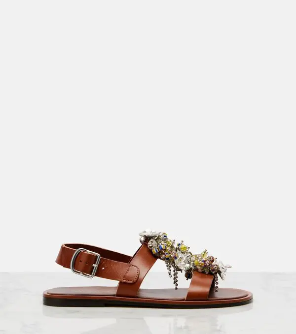 Dries Van Noten Embellished Leather Slingback Sandals