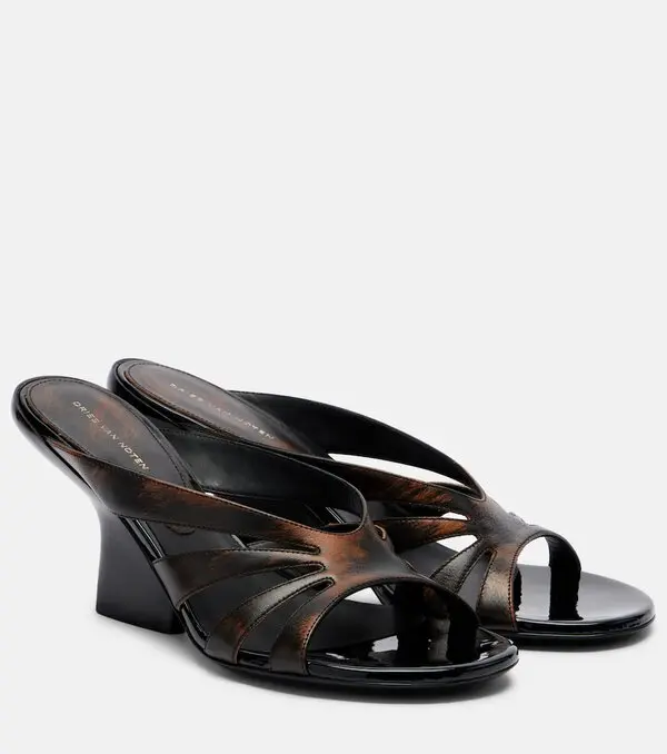 Dries Van Noten Distressed Leather Mules - Brown