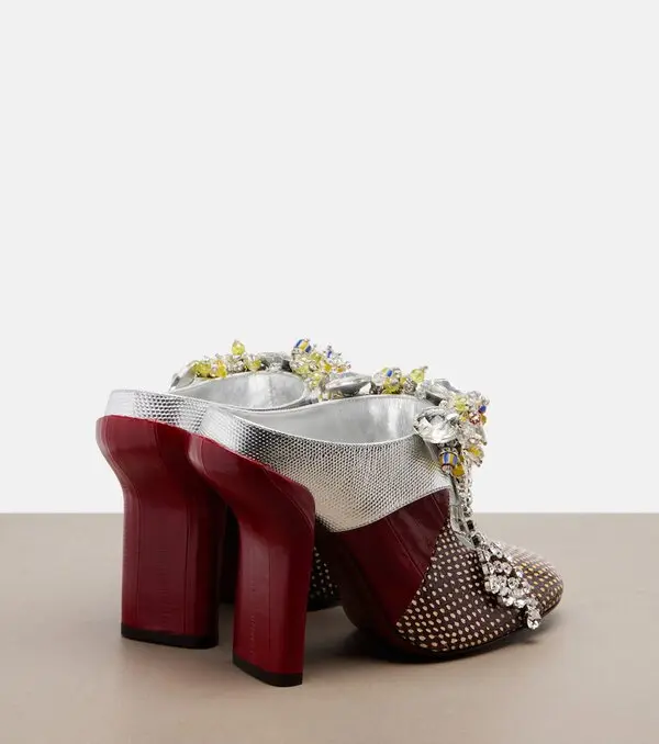 Dries Van Noten Embellished Patchwork Leather Mules - Burgundy