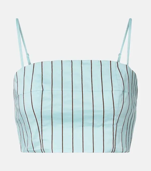 Staud Federico Striped Cotton-blend Crop Top - Blue