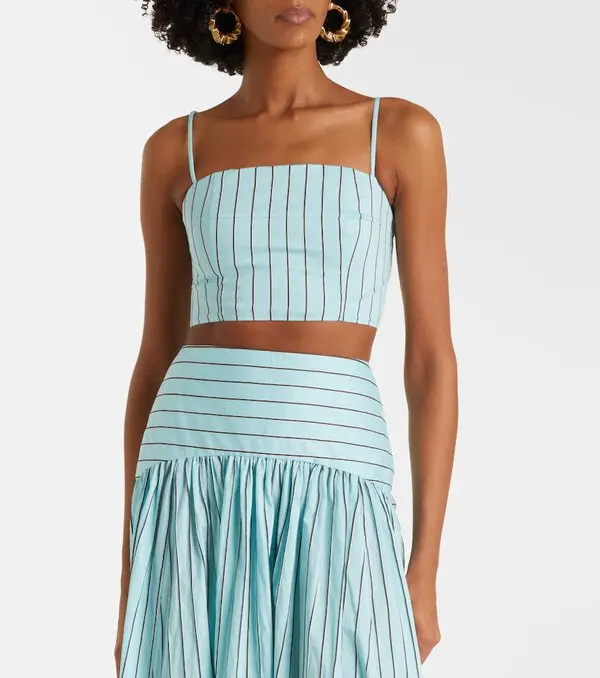 Staud Federico Striped Cotton-blend Crop Top - Blue