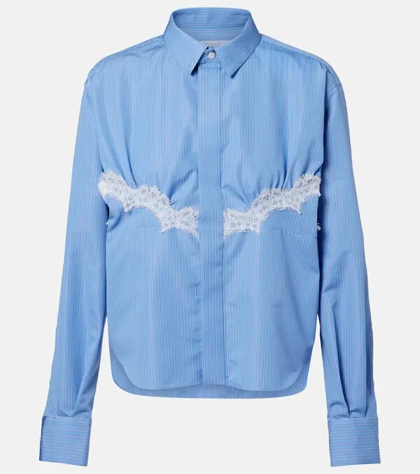 Sacai Lace-trimmed Striped Shirt - Blue