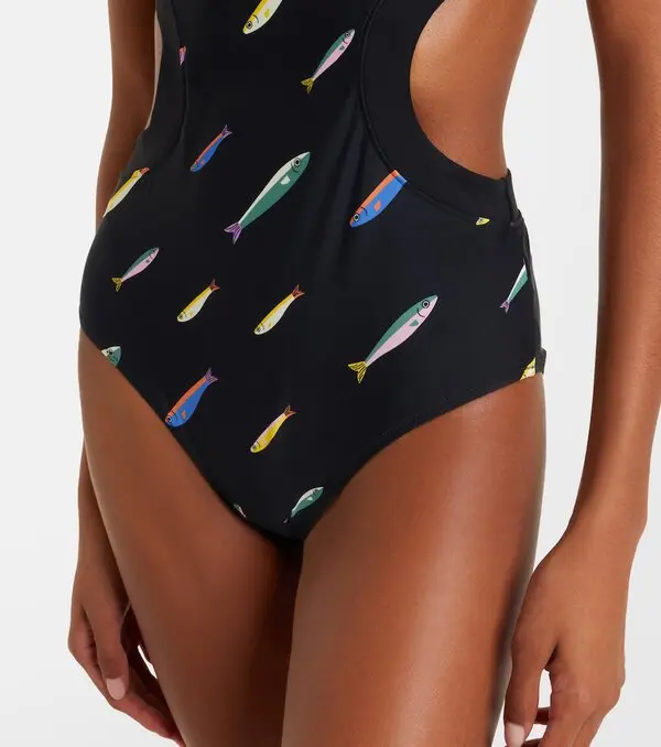 Staud Dolce Cutout Printed Swimsuit - Black