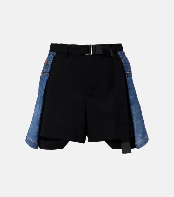 Sacai Paneled Denim Shorts - Blue