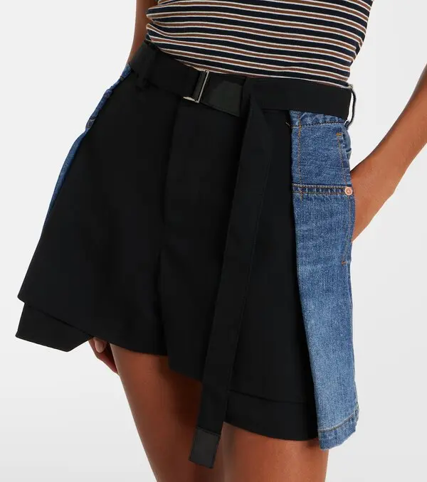 Sacai Paneled Denim Shorts - Blue