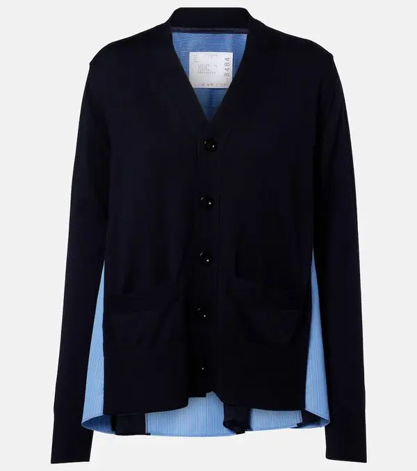 Sacai Striped Cotton Poplin Cardigan - Blue