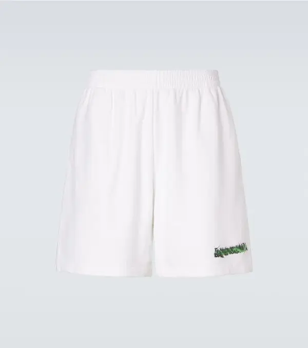 Balenciaga Logo Cotton Fleece Shorts - White