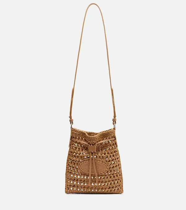 TOD'S Mini Raffia-effect Bucket Bag - Brown