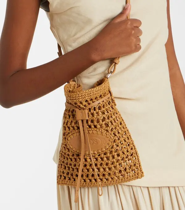 TOD'S Mini Raffia-effect Bucket Bag - Brown